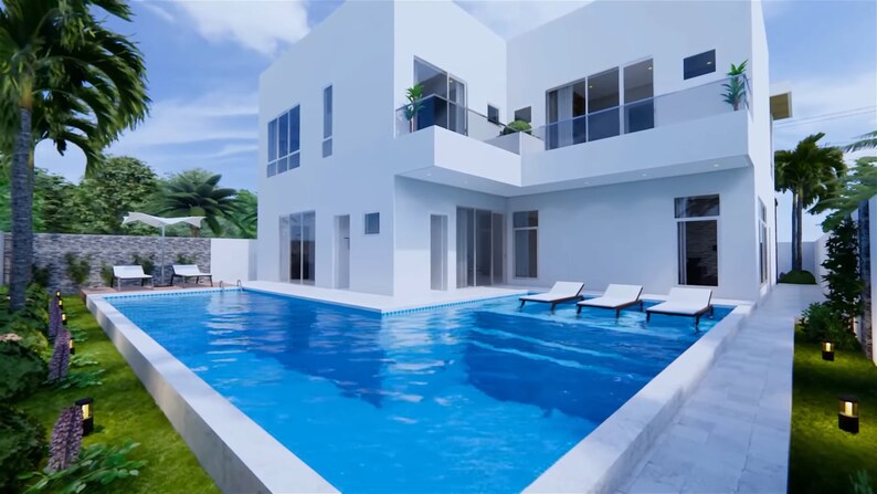 15m X 15m Modern House Plan 5 Bedrooms House Plan With Swimming Pool two Story Modern House Plan ...