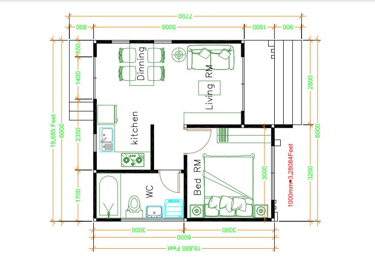 1 Bedroom Tiny House Plan 6m X 6m Modern Granny's Tiny House Plan Cottage Cabin Plans Modern ...