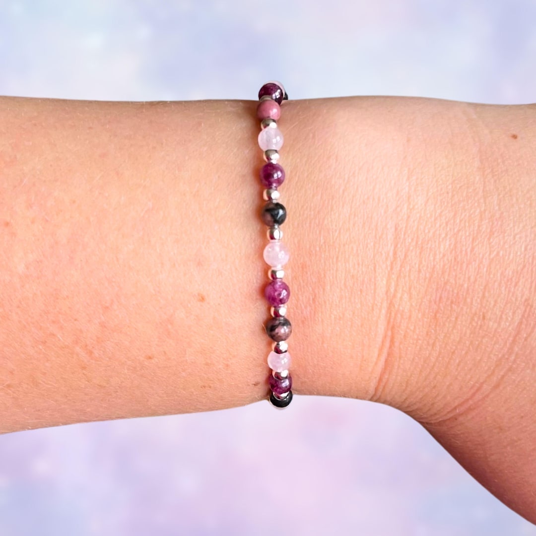Rose Quartz, Garnet and Rhodonite Bracelet | Natural Genuine Crystal ...