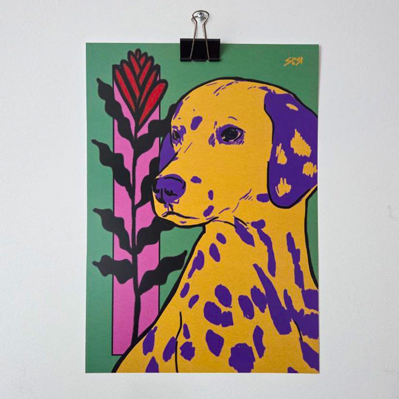Dalmatian Pop Art Poster A3 – Colorful Dog Illustration, Modern Graphic ...