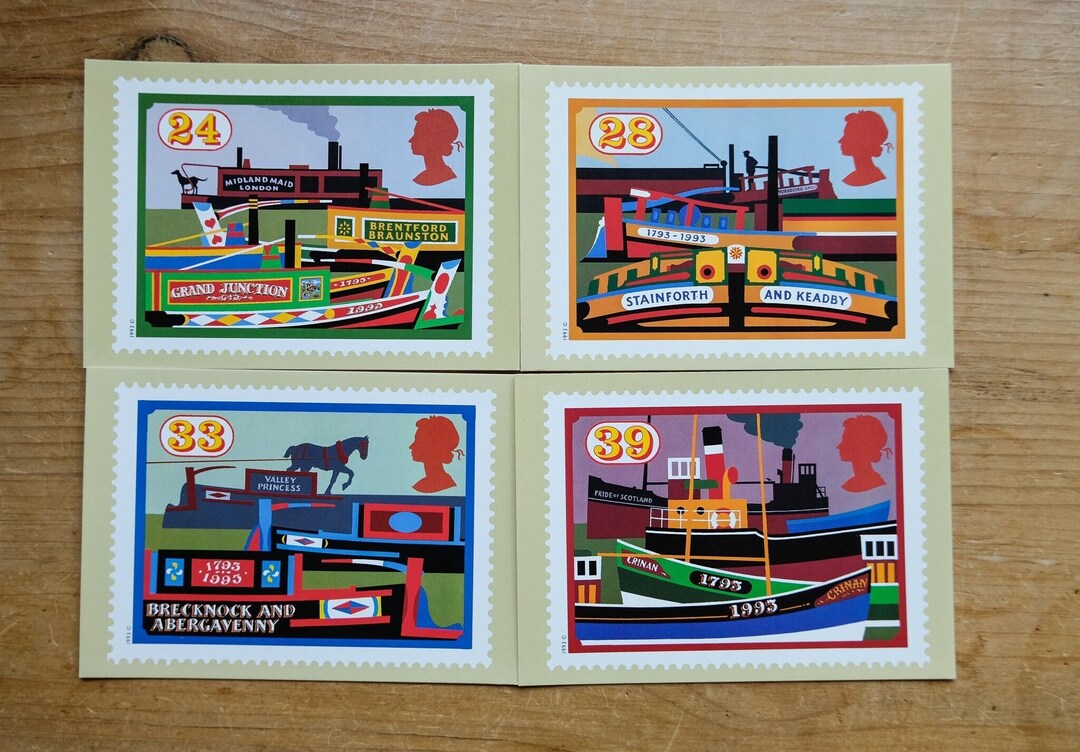 1993 Royal Mail Stamp Postcards Inland Waterways Set of 4 - Etsy