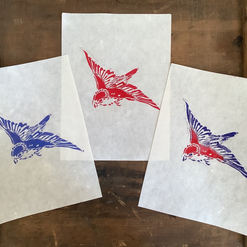 Original Linocut Print of a Flying Bird | Handmade | Hand Printed ...