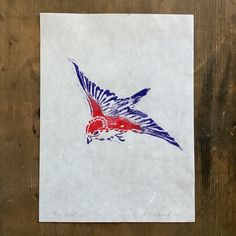 Original Linocut Print of a Flying Bird Handmade Hand | Etsy