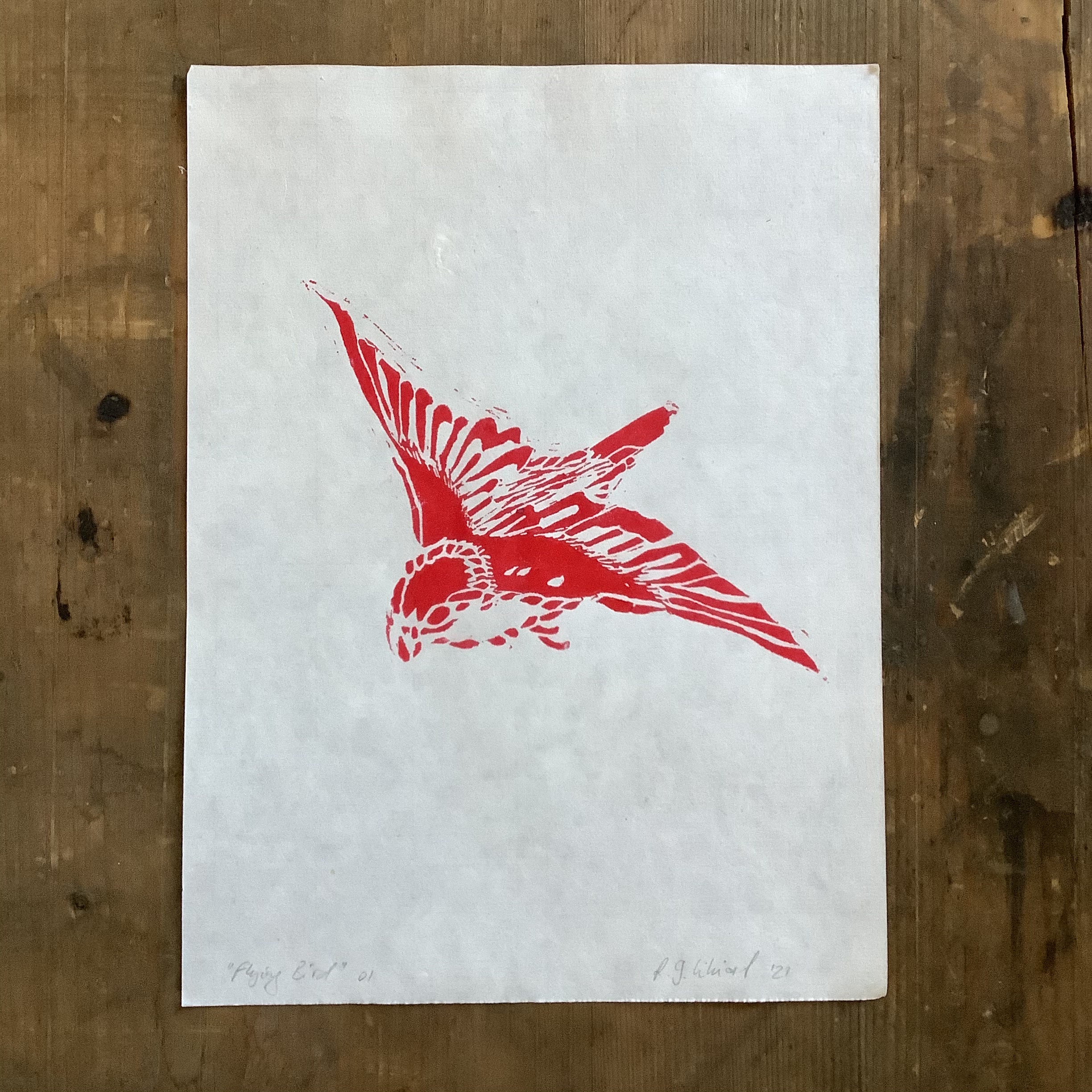 Original Linocut Print of a Flying Bird Handmade Hand | Etsy