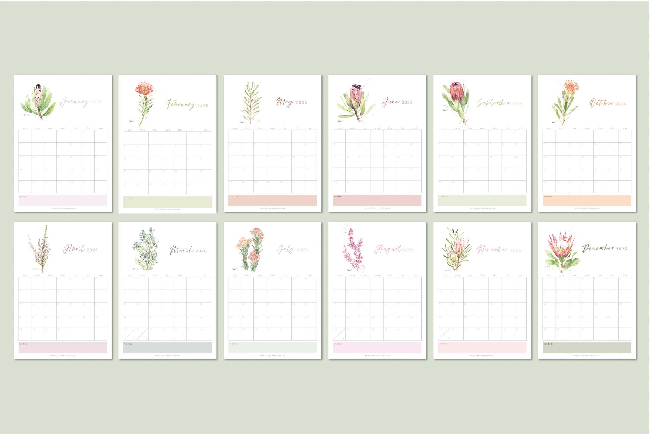 2025 Printable Calendar - Fynbos Art - Etsy