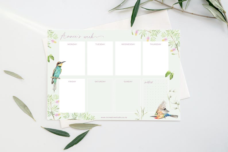 Custom Printable Weekly Planner - Watercolor Birds - Etsy