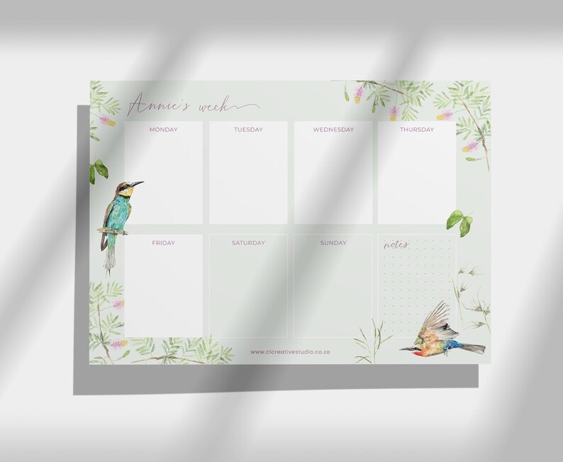 Custom Printable Weekly Planner - Watercolor Birds - Etsy