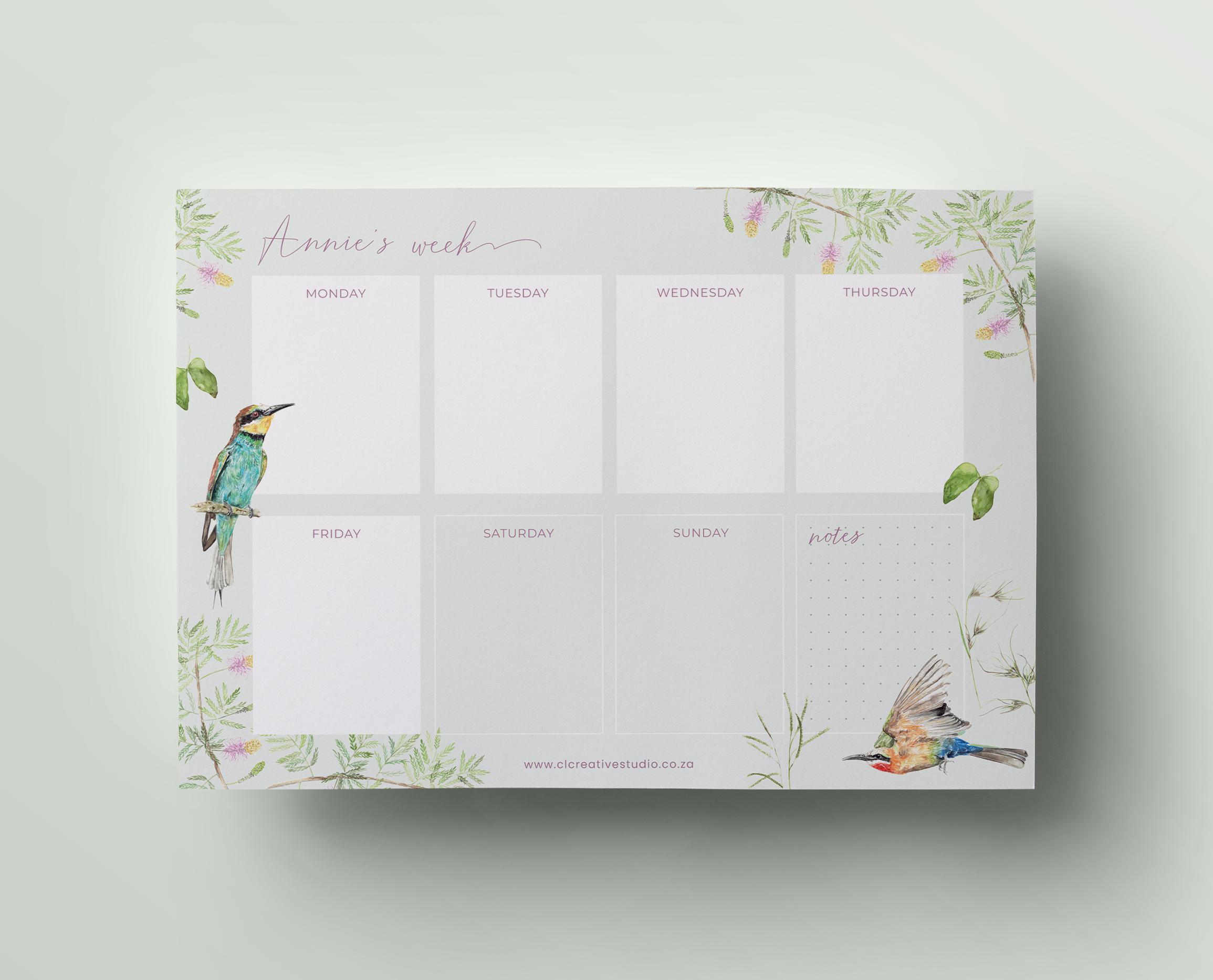 Custom Printable Weekly Planner - Watercolor Birds - Etsy