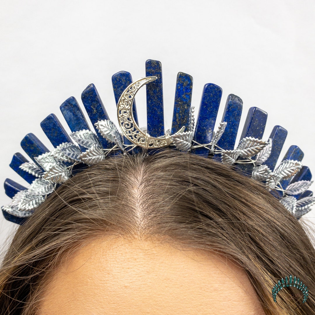 Lapis Crystal Moon Crown Silver Moon Crown Witch Crown - Etsy