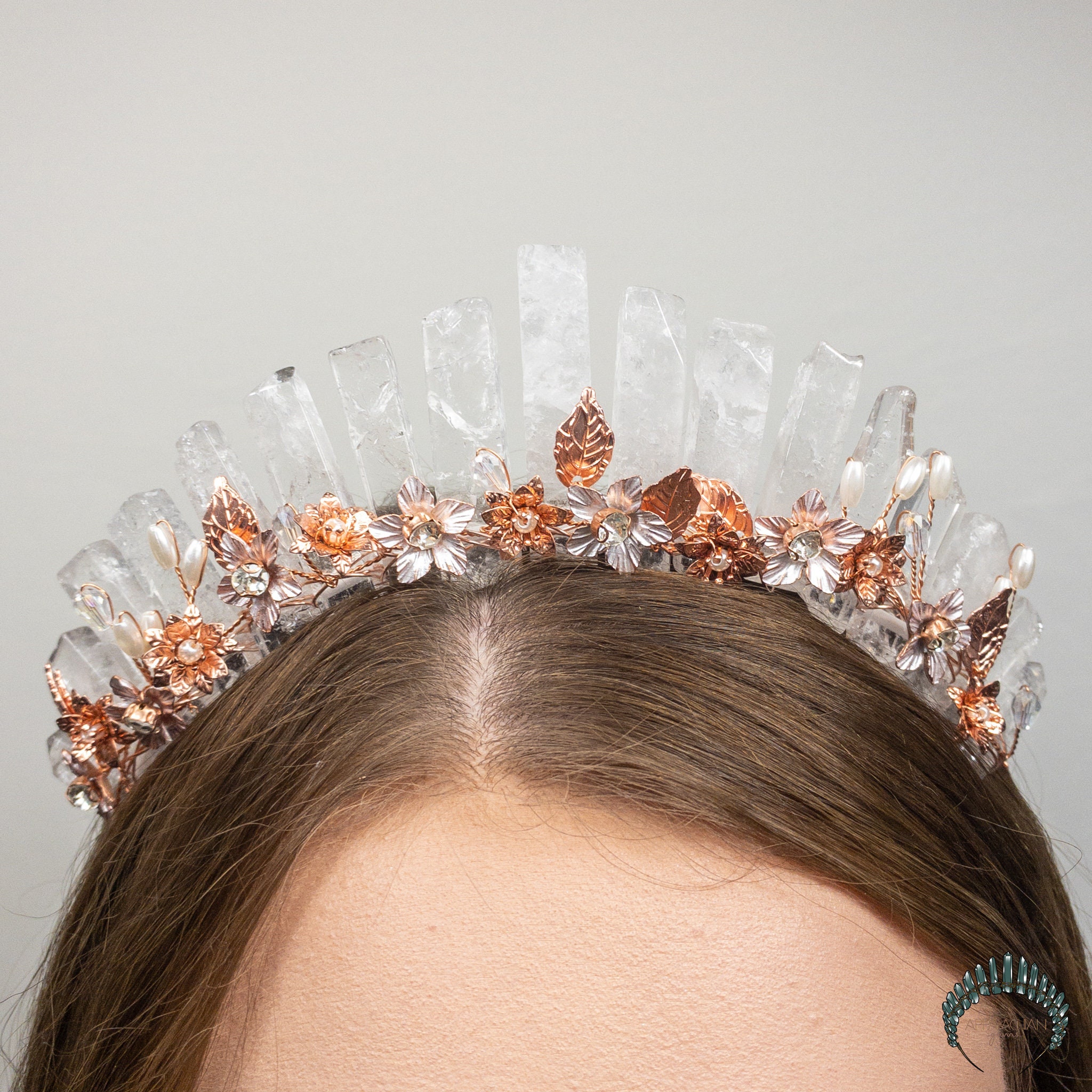 Rose Gold Quartz Flower Crown Crystal Crown Bridal Tiara | Etsy