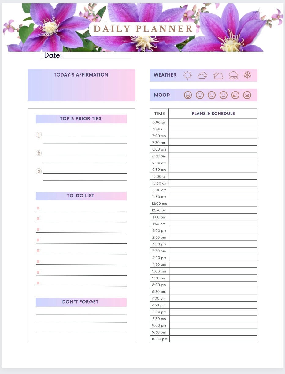 Flower Digital Daily Planner File - Etsy
