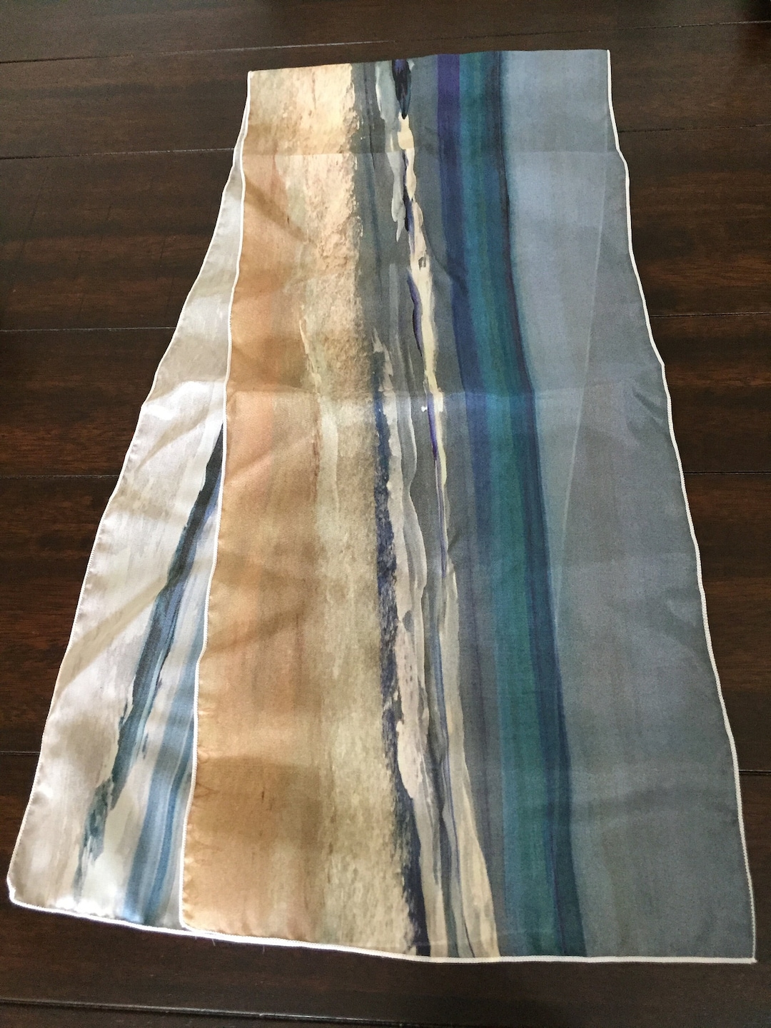 Beach Art Scarf, Blue White Beige, Long Silk Scarf Gift, Ocean Shawl ...