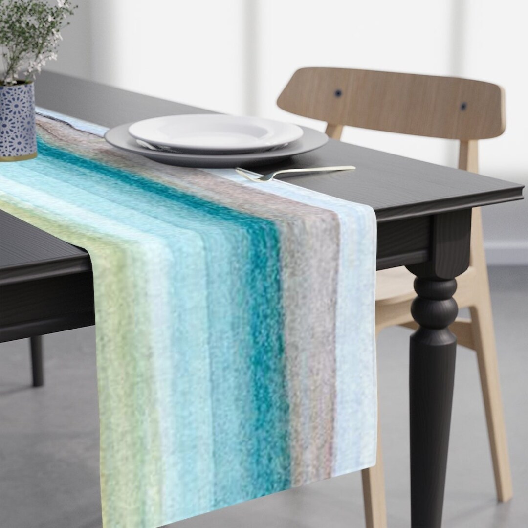 Beach Table Runner, Coastal Home Table Covering, Turquoise Brown Gold Runner, Ocean House Gift ...