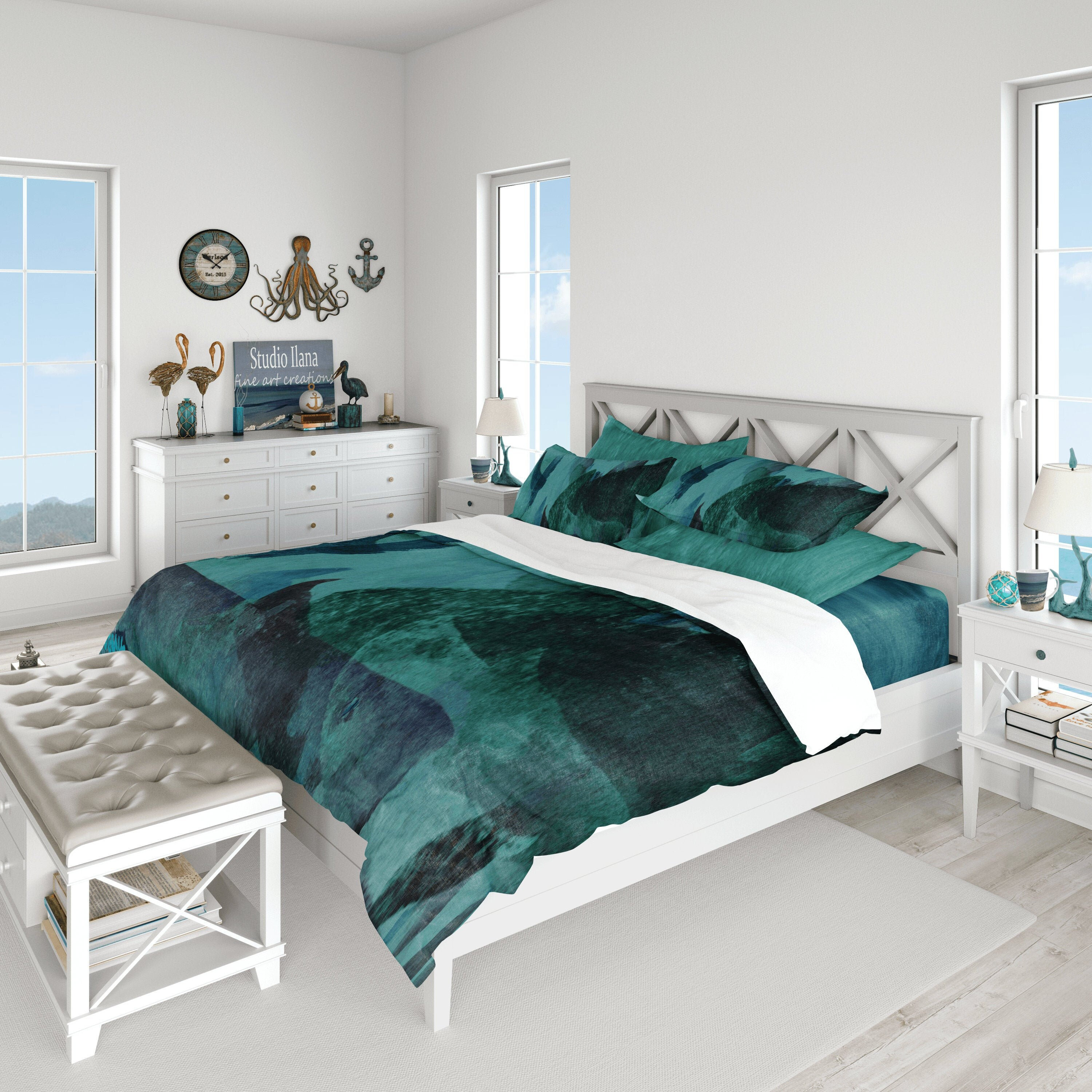 Teal double bed store