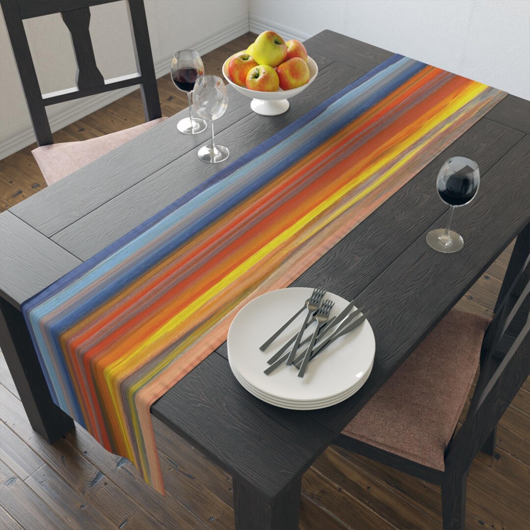 Coastal Home Table Runner, Bright & Colorful, Sunset Striped Runner ...