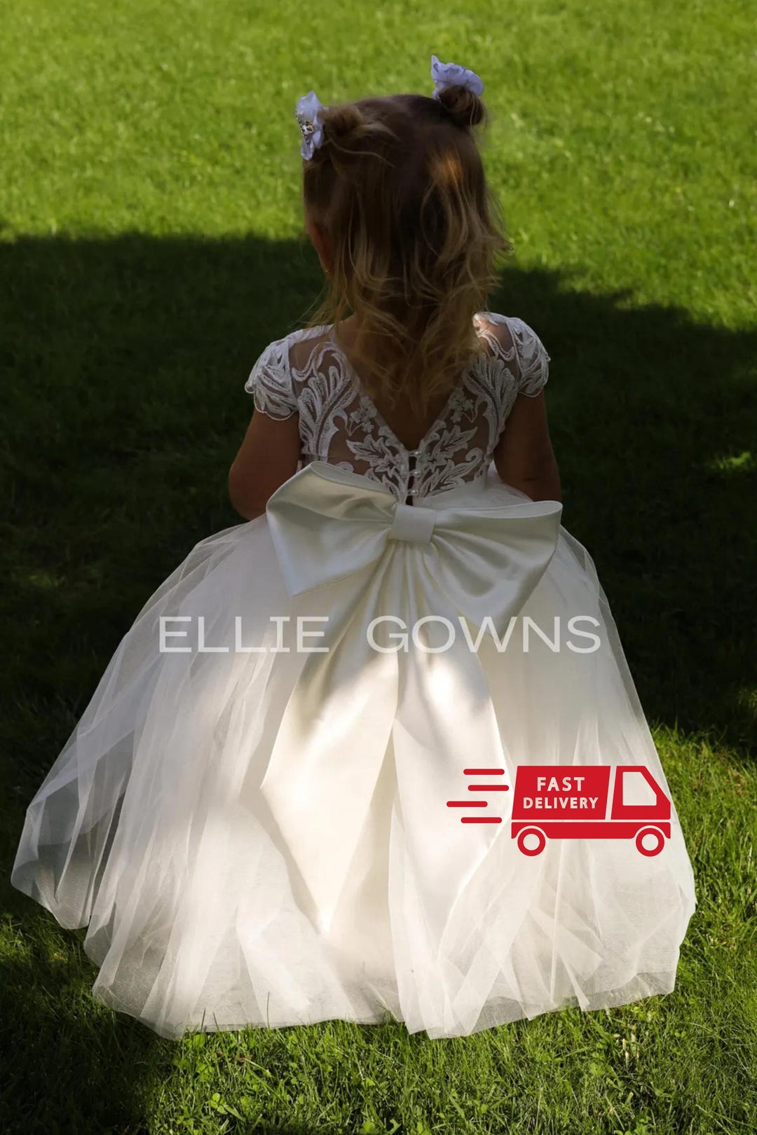 Tulle Flower Girl Dress With Satin Bow, Ivory Flower Girl Dress Lace ...