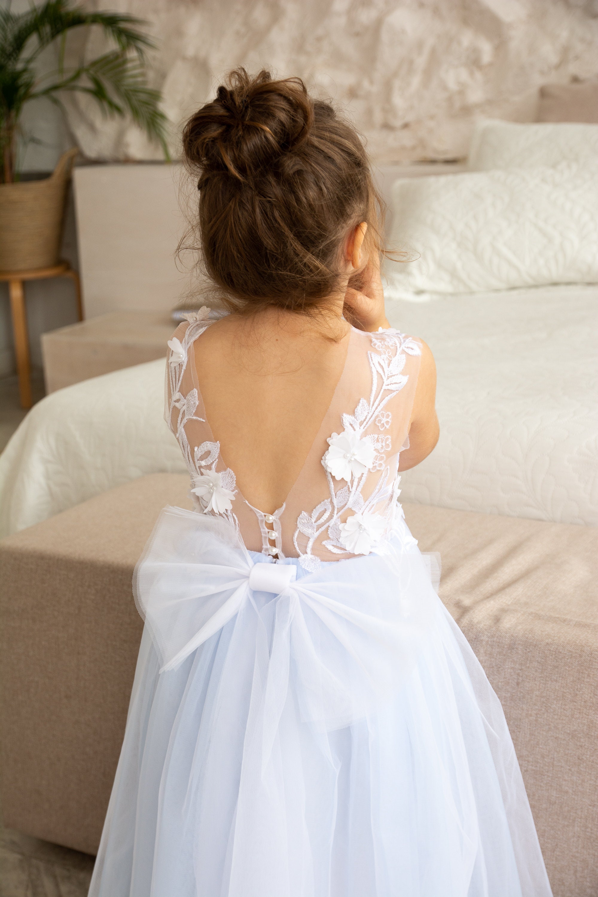 Light Blue Flower Girl Dress, White Flower Girl Dress, Puffy Baby Girl ...