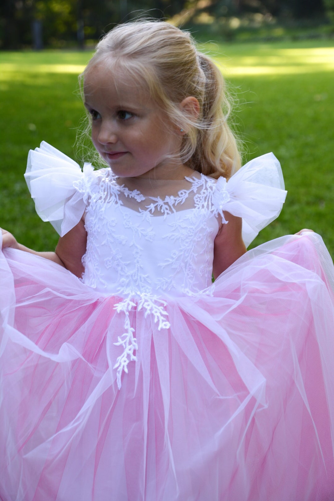 Pink Flower Girl Dress 3D Raspberry Dress Birthday Puffy - Etsy