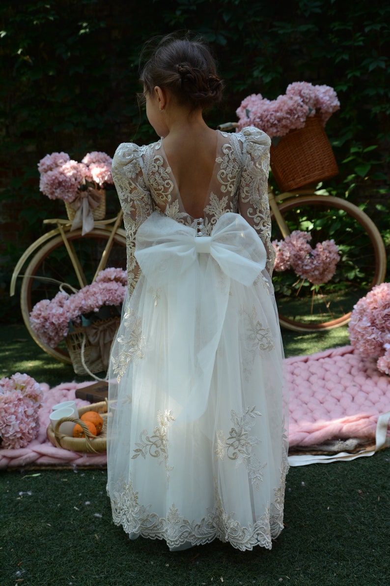 Gold Flower Girl Dress, Classic Flower Girl Gown, Bohemian Flower Girl ...