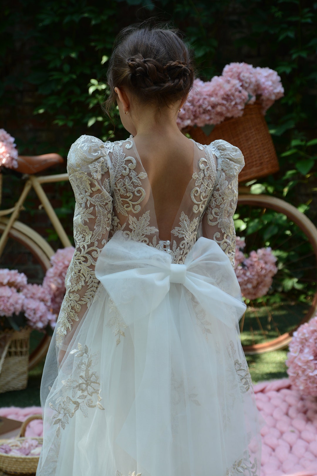 Gold Flower Girl Dress, Classic Flower Girl Gown, Bohemian Flower Girl ...