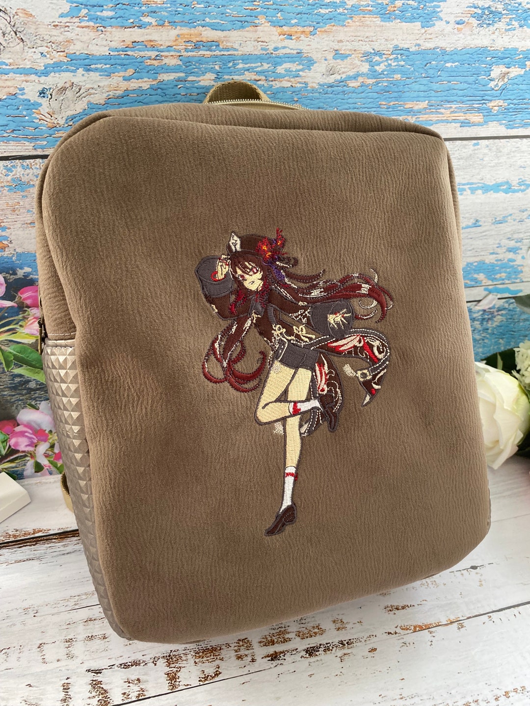 Genshin Impact Embroidered Satchel Backpack in Faux Suede - Etsy