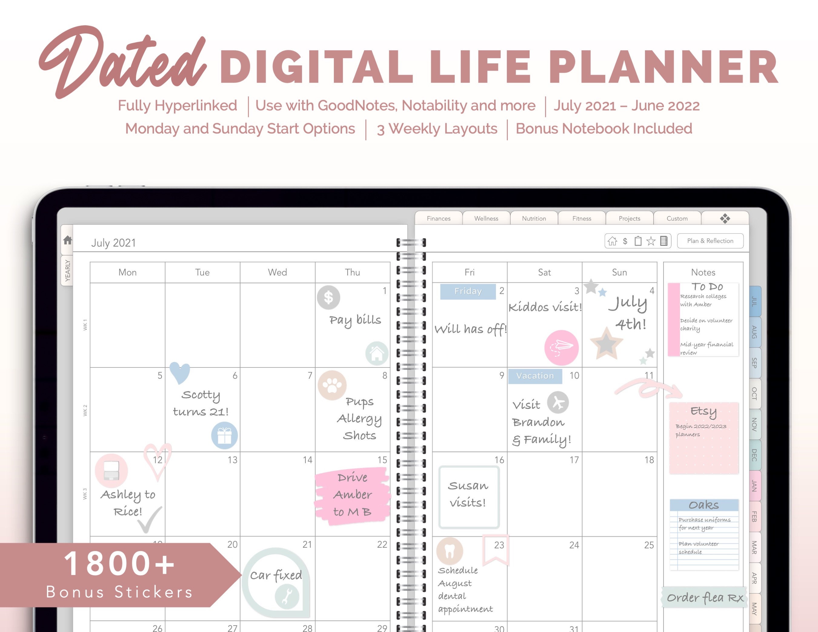 Calendars & Planners GoodNotes 2021 Digital Dated Landscape Planner ...