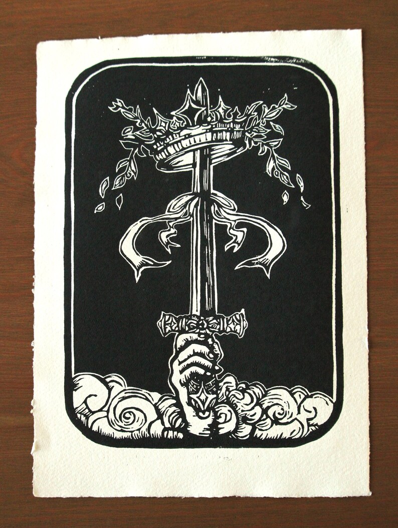 Ace of Swords - A4 Handmade Tarot Linocut Print - Etsy