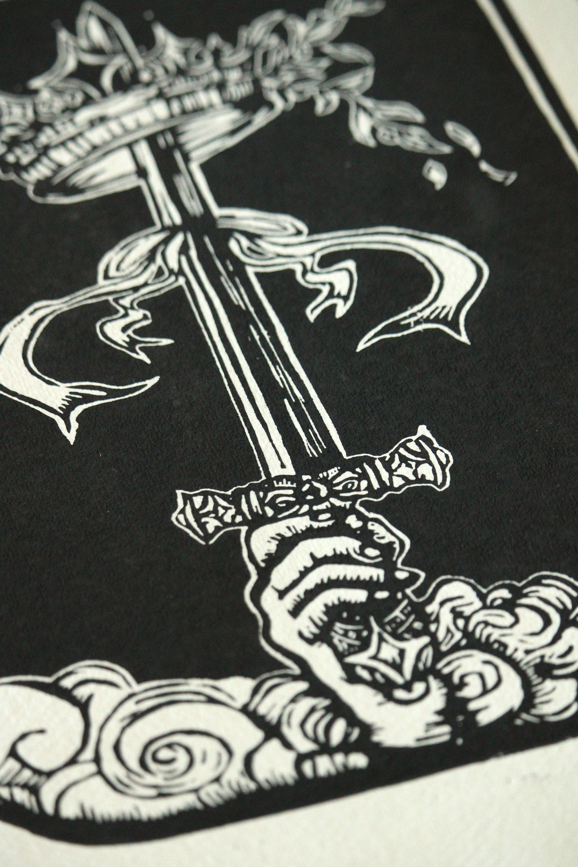 Ace of Swords - A4 Handmade Tarot Linocut Print - Etsy