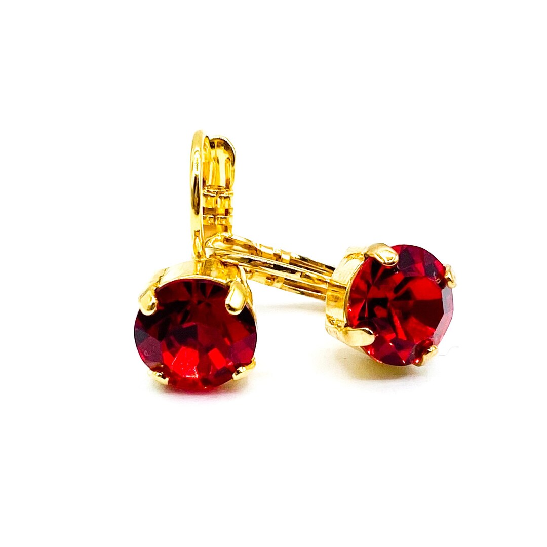 Red Crystal Drop Earrings: Lever-back, 8mm Siam Red - Etsy