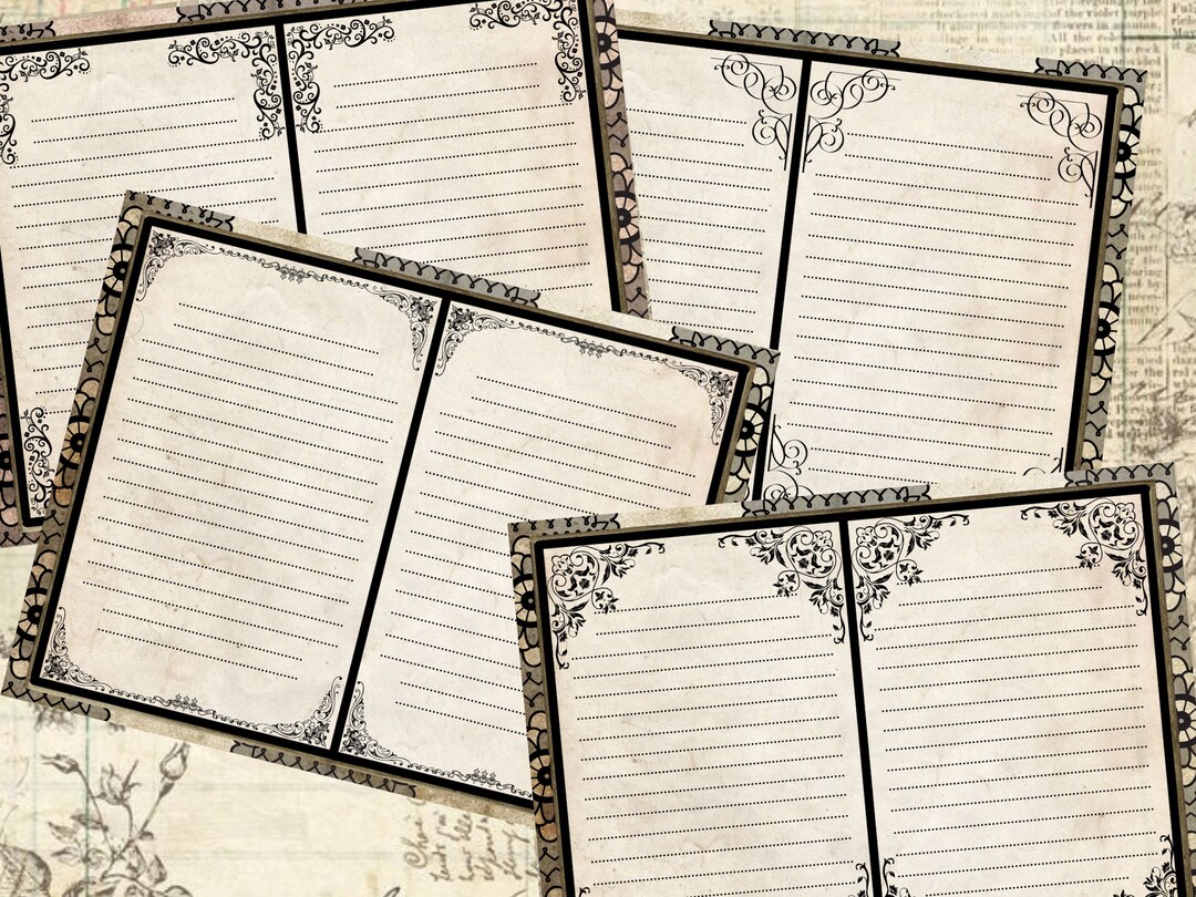 DIGITAL DOWNLOAD | Printable Junk Journal Pages | Black Lined Journal ...