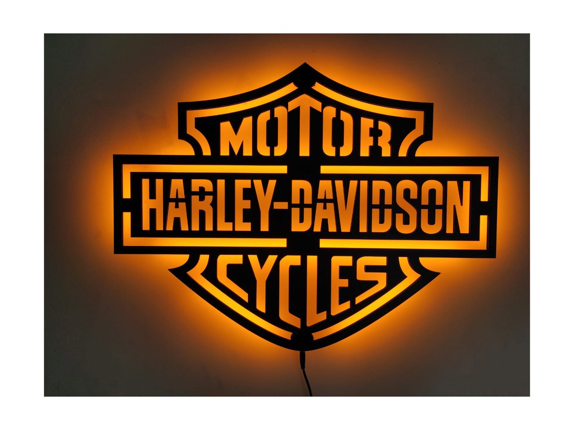 Harley Davidson Wall Artlighted Harley Davidsonbirhday Etsy