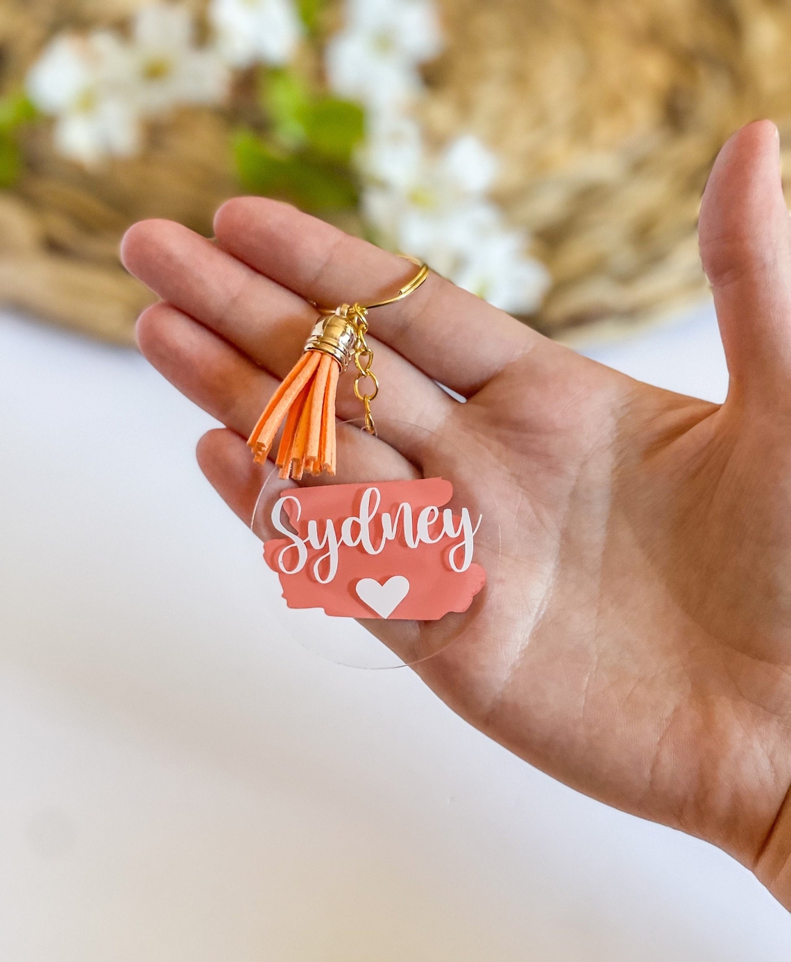 Custom Painted Acrylic Keychain With Name. Personalized Gold - Etsy