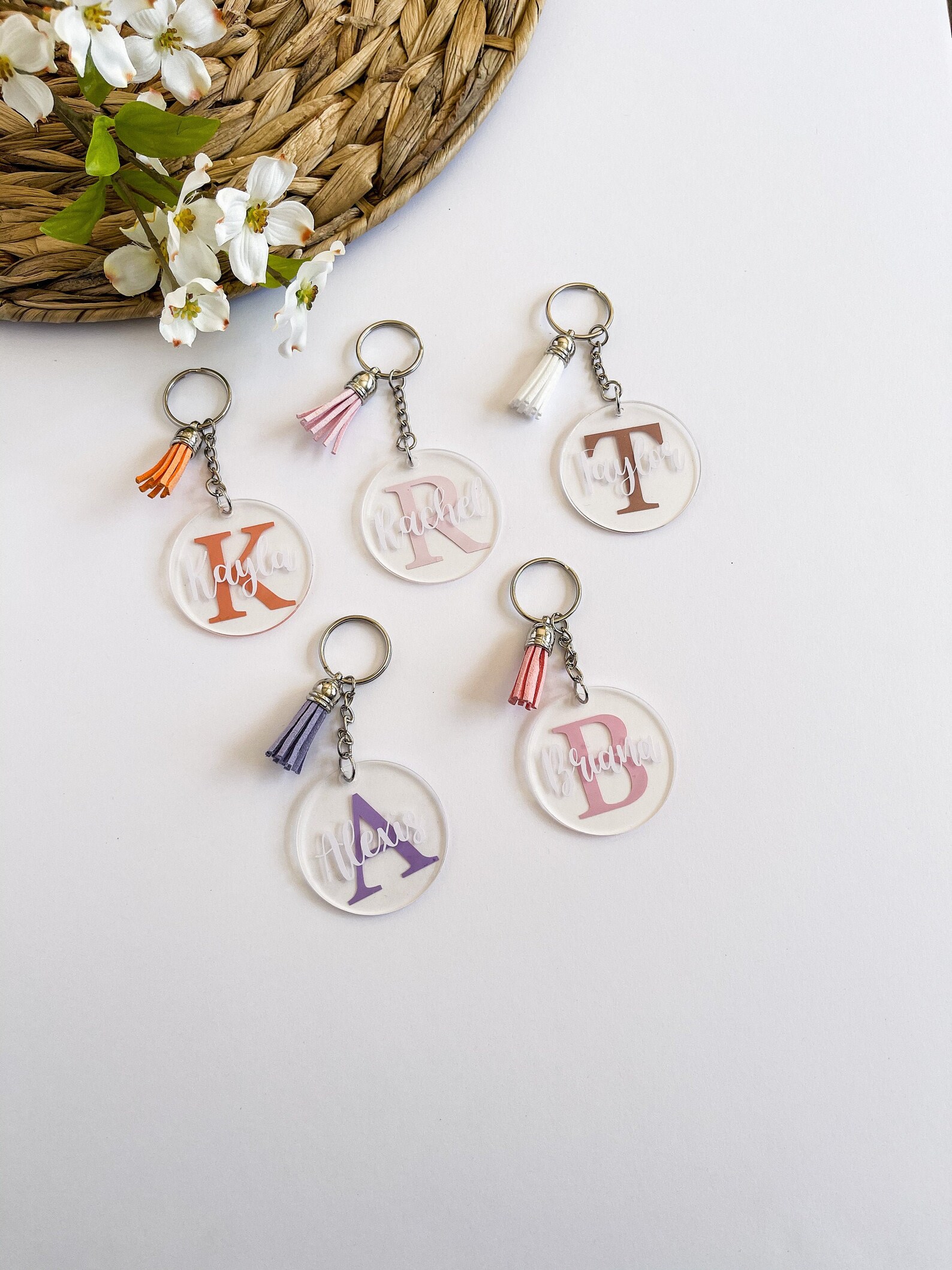 Monogram Keychain Initial Keychain Tassel Keychain Custom - Etsy