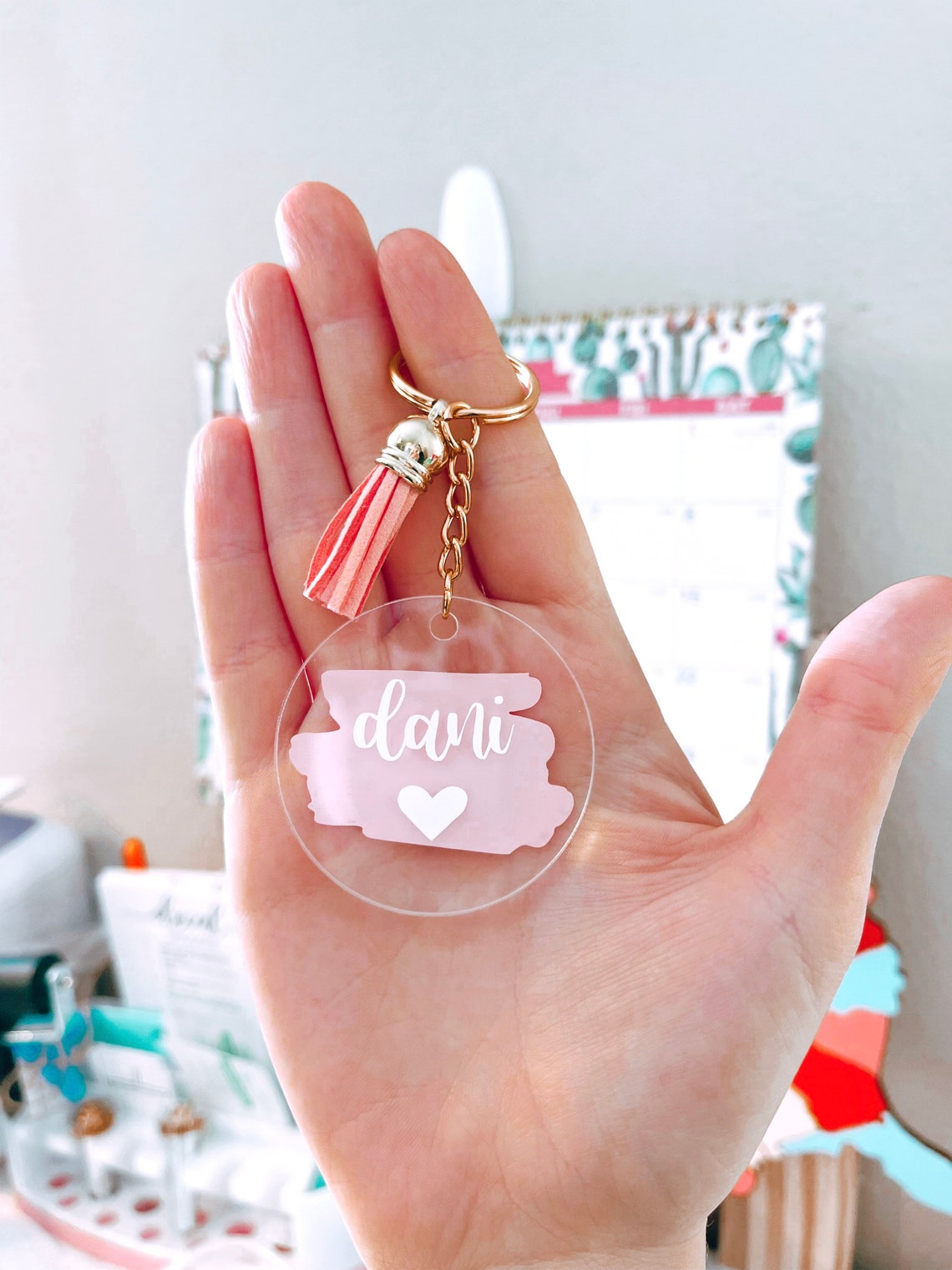 Custom Painted Acrylic Keychain With Name. Personalized Gold - Etsy