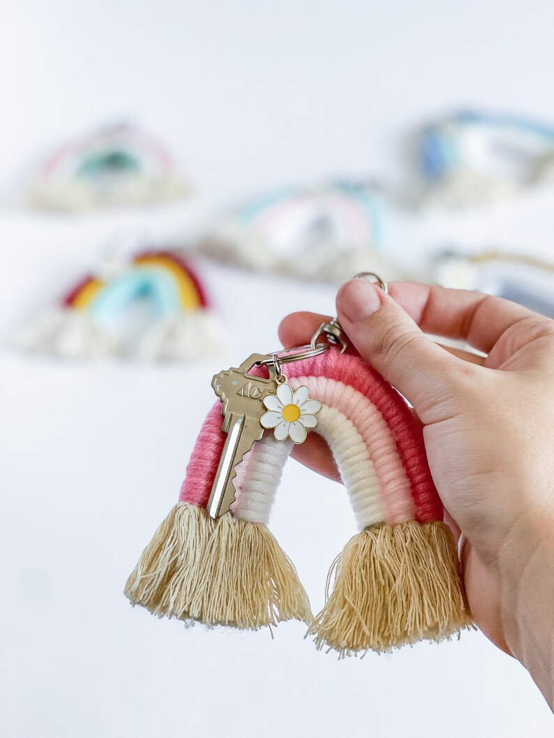 Rainbow Keychain Mini Rainbow Boho Keychain Macrame | Etsy