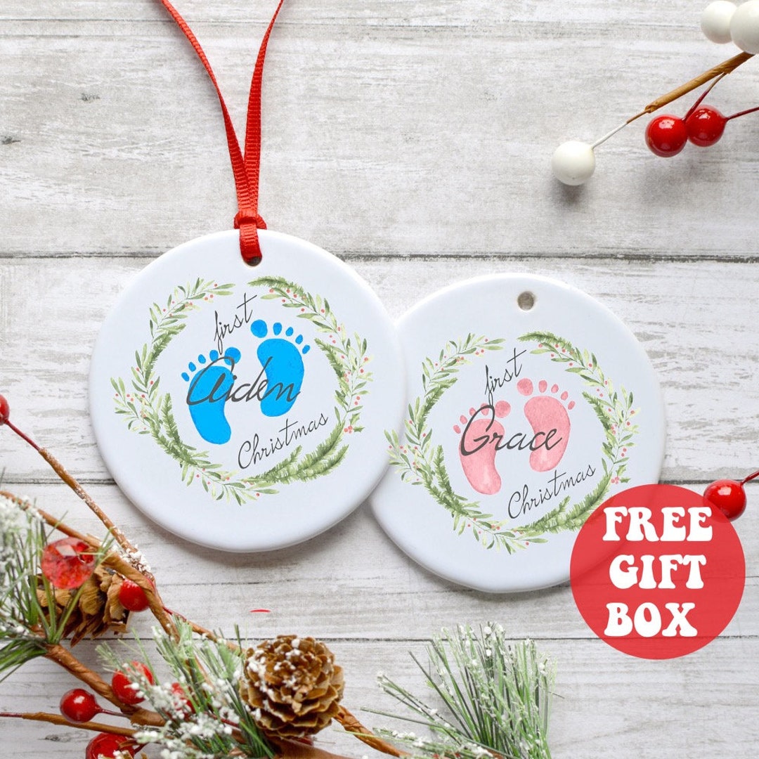 New Arrival Baby Footprint First Christmas Keepsake Ornament With Name ...