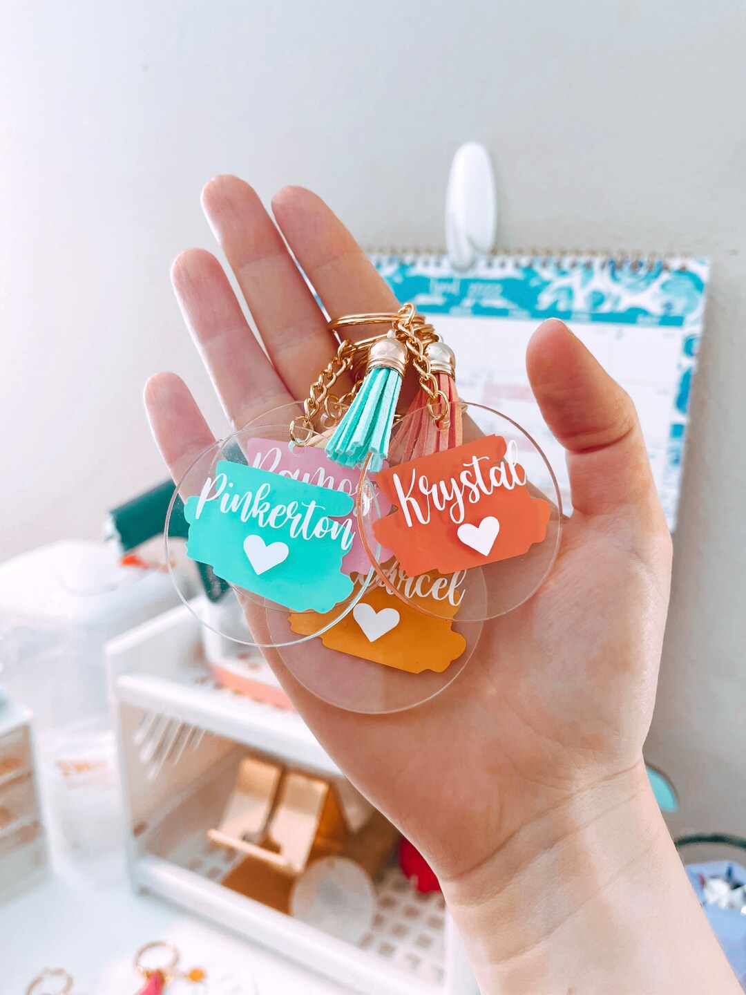 Custom Painted Acrylic Keychain With Name. Personalized Gold Paint ...