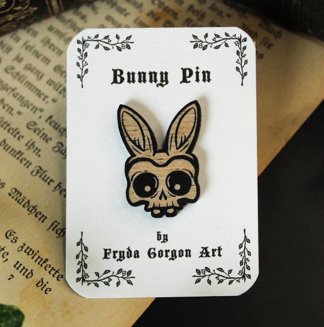 Wooden Bunny Skull Pin – Gothic Rabbit Brooch Creepy Cute Pin Accessory ...