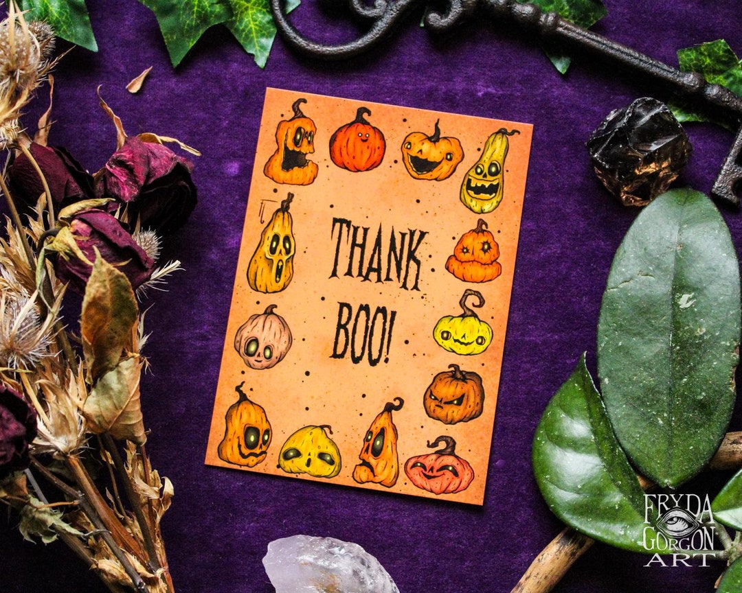Thank Boo Postcard - Spooky Postcard Cute Pumpkins Giftcard Spooky Cute ...