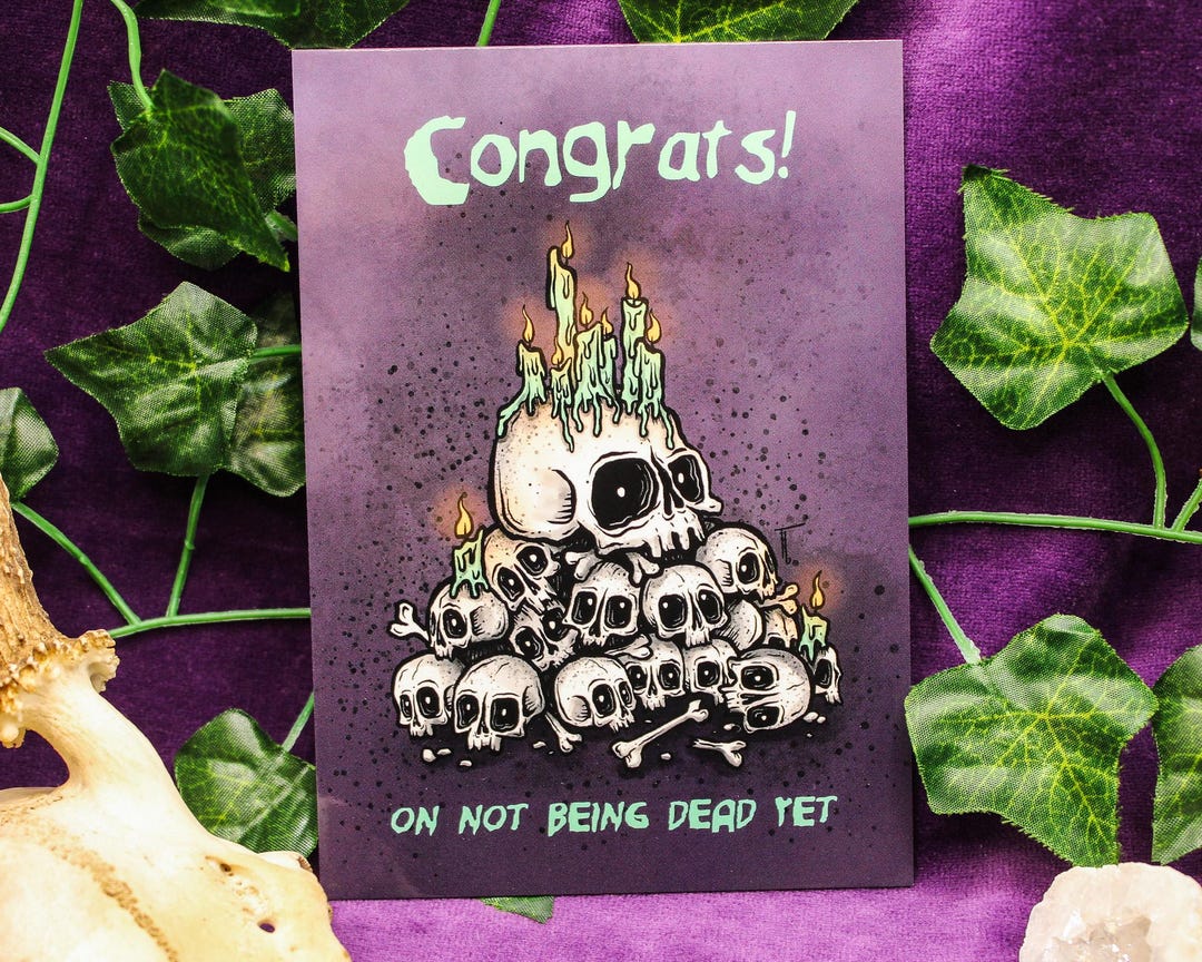 Funny Spooky Birthday Card: Gothic Skulls & Melting Candles - Etsy