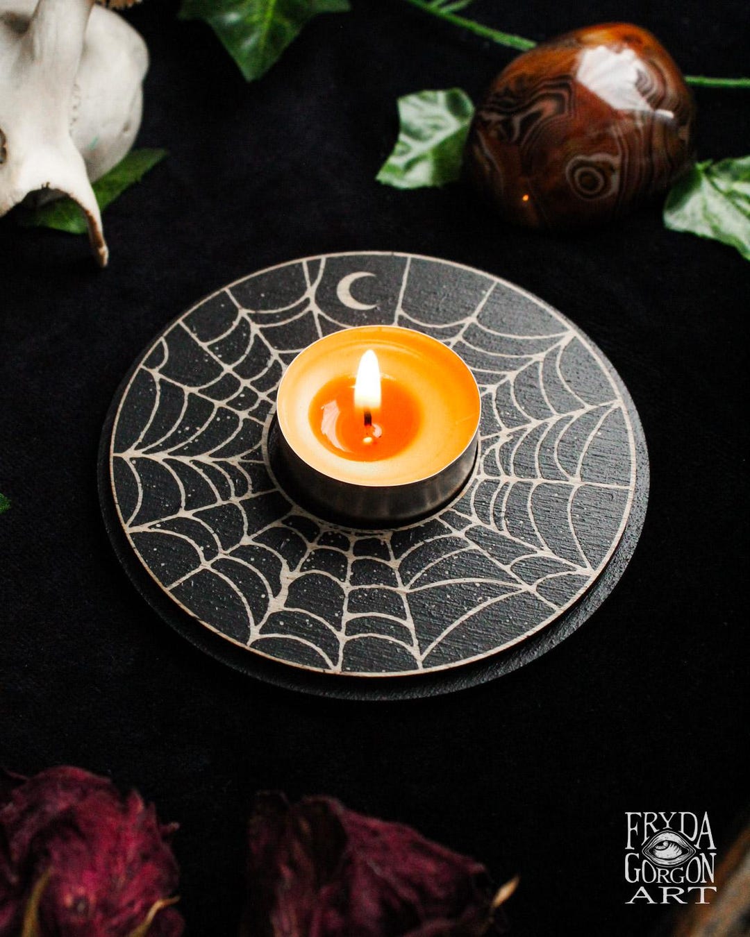 Cobweb Tealight Holder, Laser Cut Wood, Spooky Gothic Halloween Decor ...