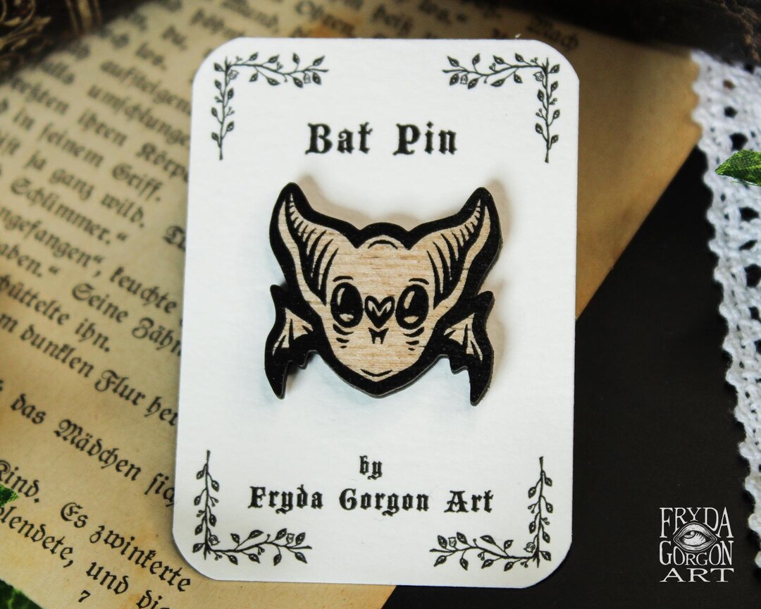 Creepy Kawaii Bat Pin, Goth Wooden Brooch - Etsy