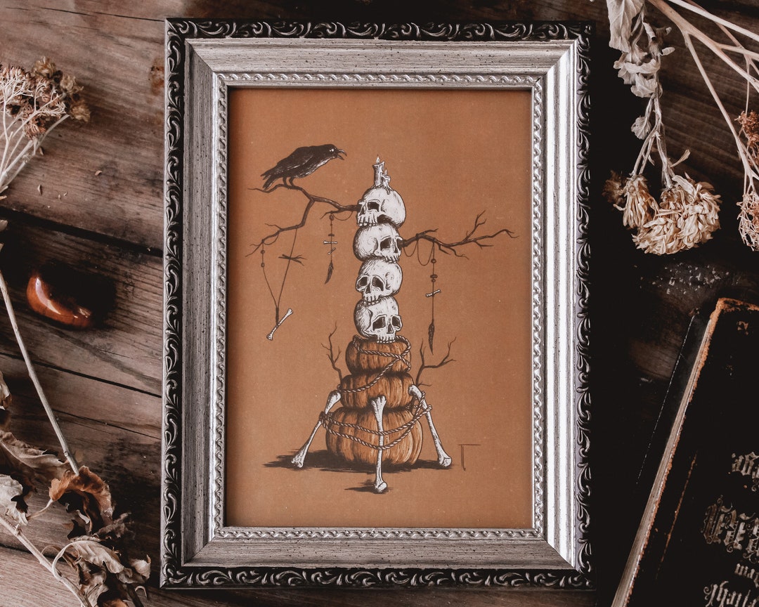 Art Print "totem" - Skull Horror Creepy Spooky Dark Artwork Pumpkin ...