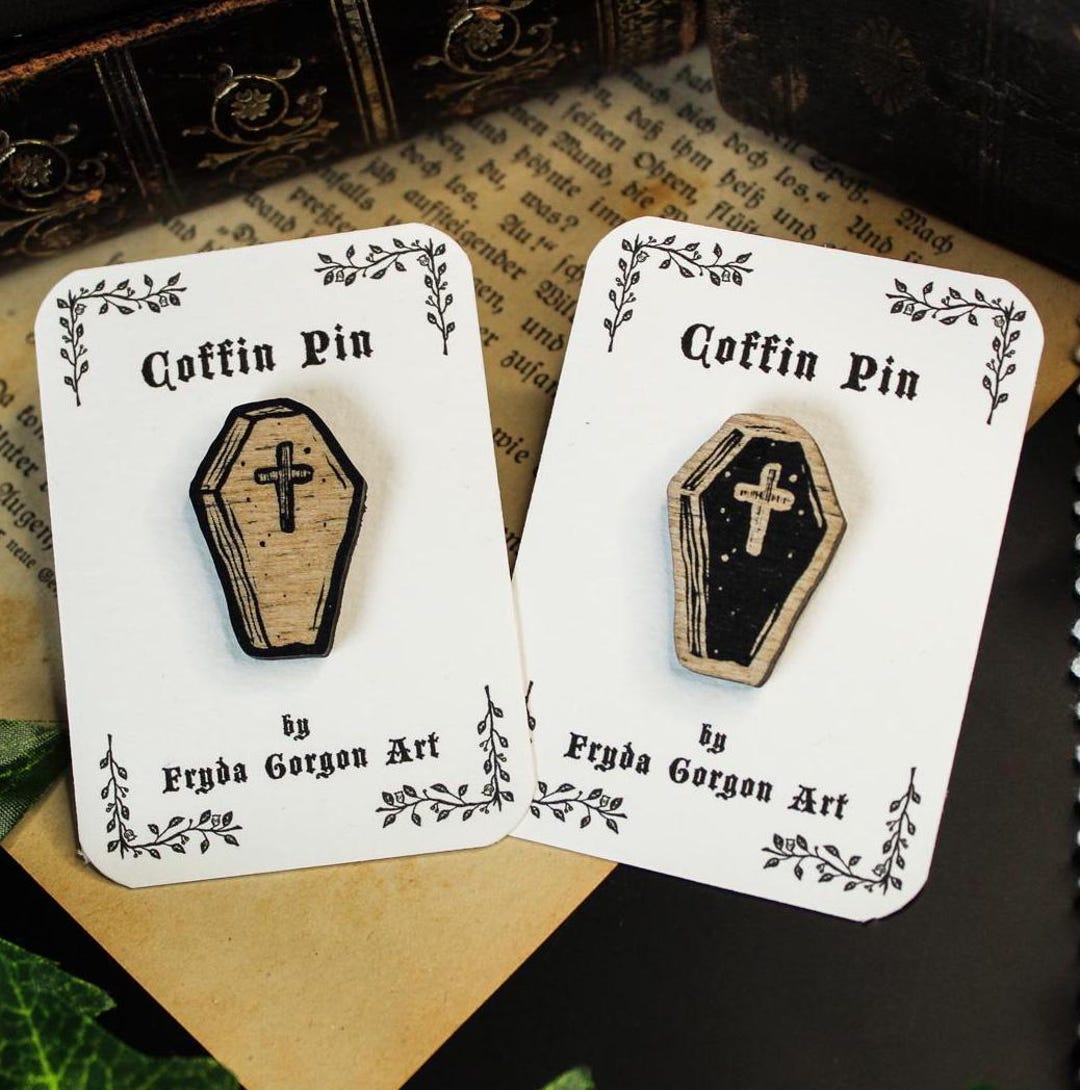 Wooden Coffin Pin Gothic Brooch Witchy Accessory Spooky Pin Gothic ...