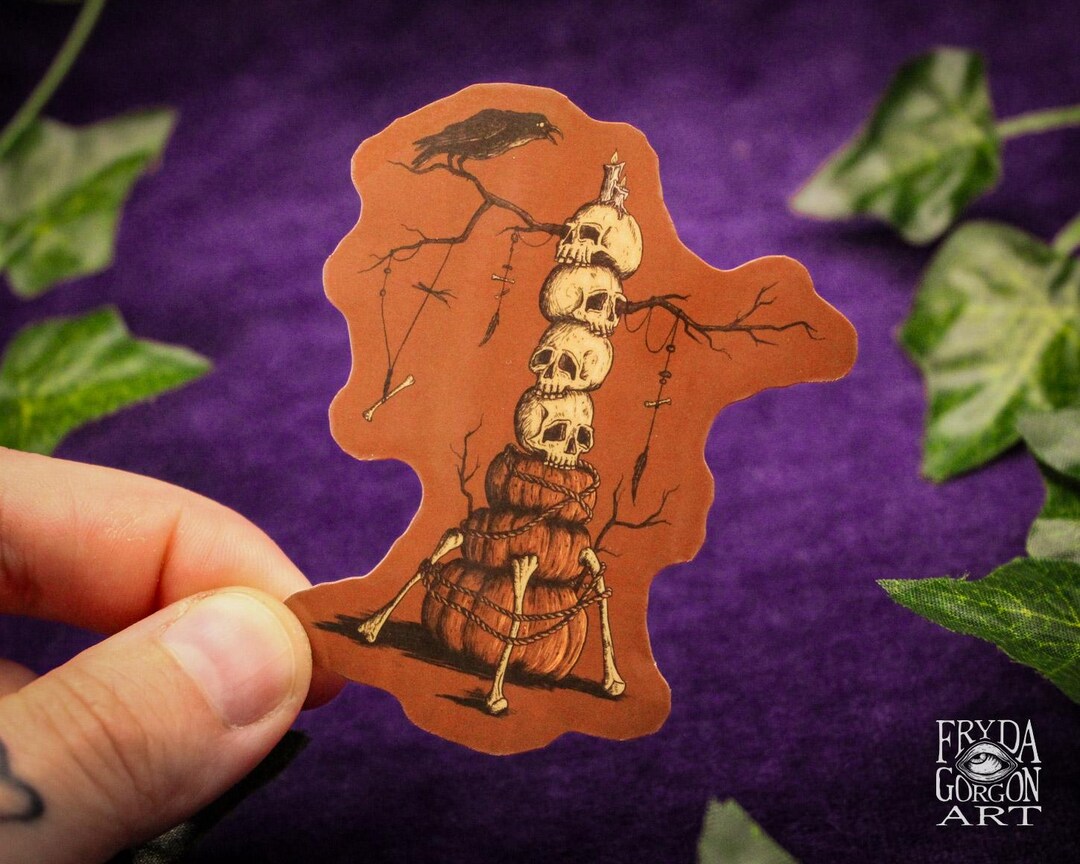 Skull Totem Vinyl Sticker: Spooky Gothic Halloween Art - Etsy