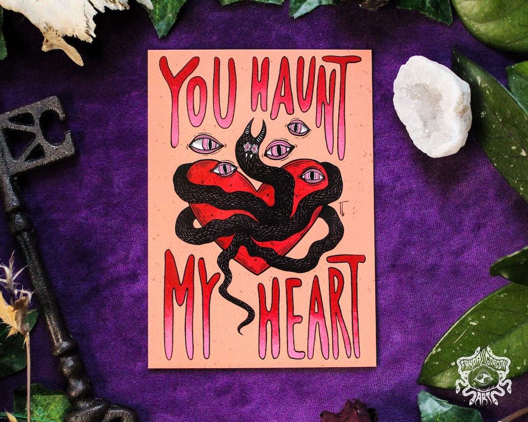 Spooky Haunted Heart Valentine's Day Postcard - Gothic Horror - Etsy
