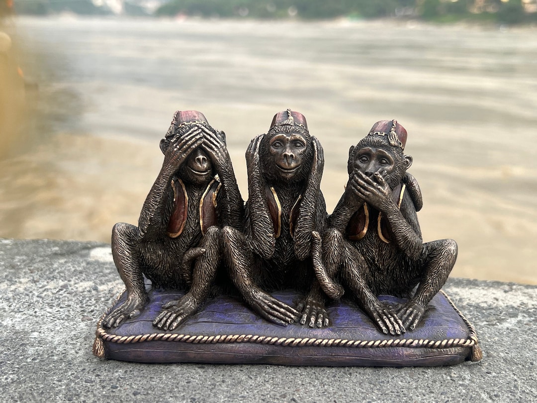 Three Wise Monkey Statue 3 Monkeys See No Evil Speak No Evil - Etsy