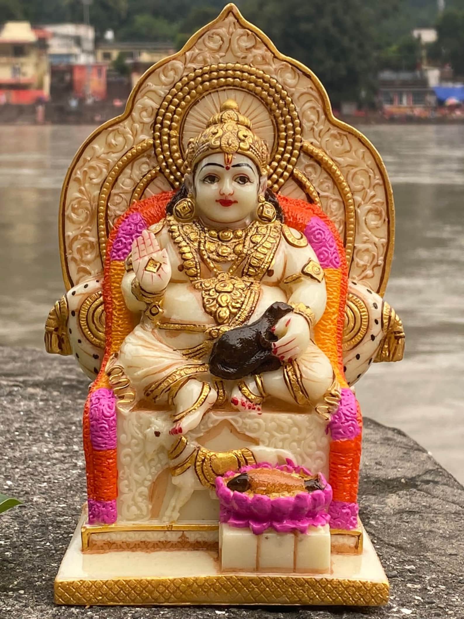 Lord Kuber Statue, 18 Cm Hand Painted Cultured Marble Kuvera Statue ...