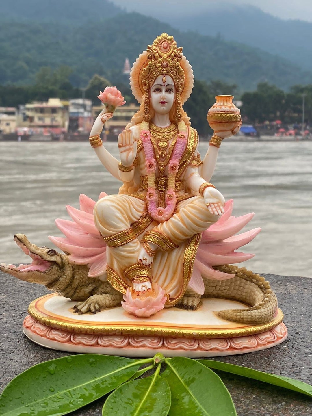 Goddess Devi Ganga Maa With Crocodile Dust Marble Statue - Etsy