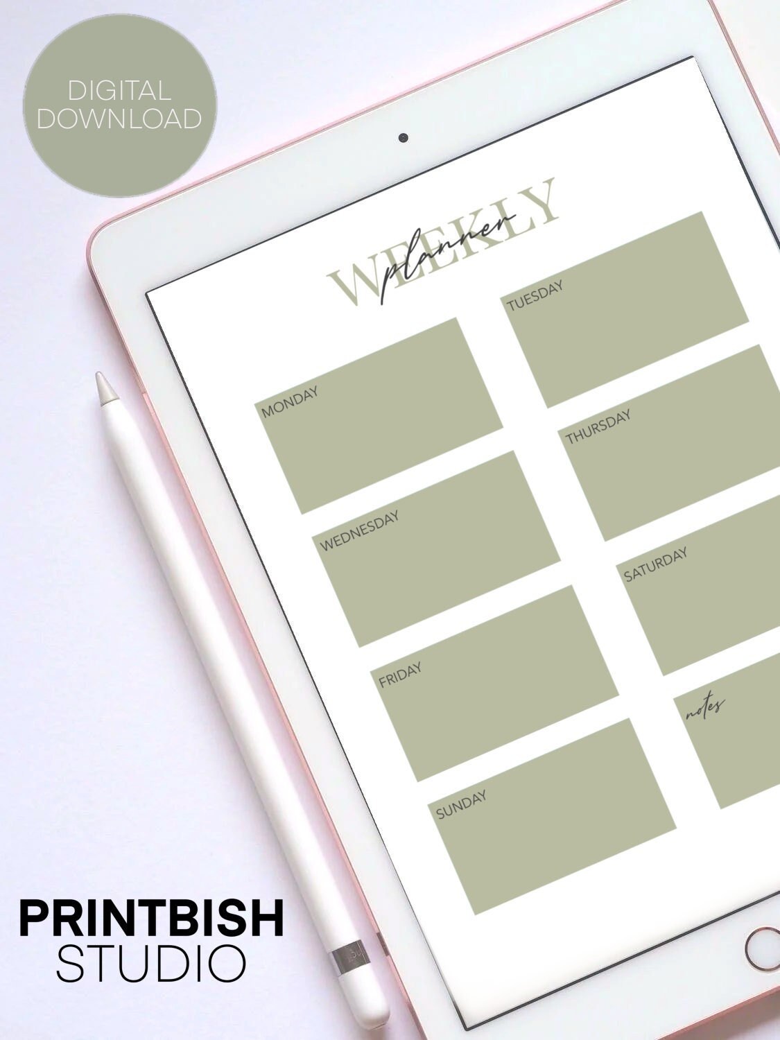 Minimalistic Sage Green Weekly Planner Digital Planner, Printable ...